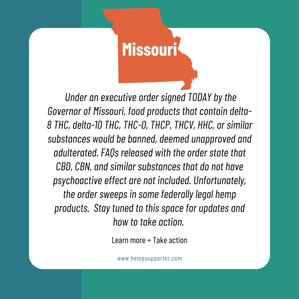 Executive Order Signed in Missouri that Bans Hemp Products like Delta-8